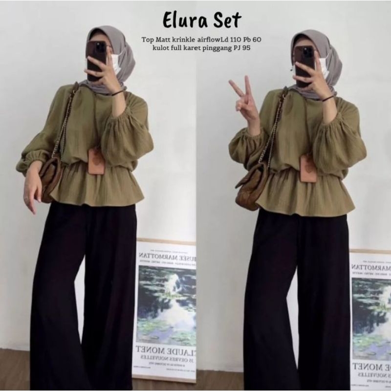 Jual READY ELURA SET LABEL JASMINE setelan wanita crinkle airflow oneset cringkle airflow ...