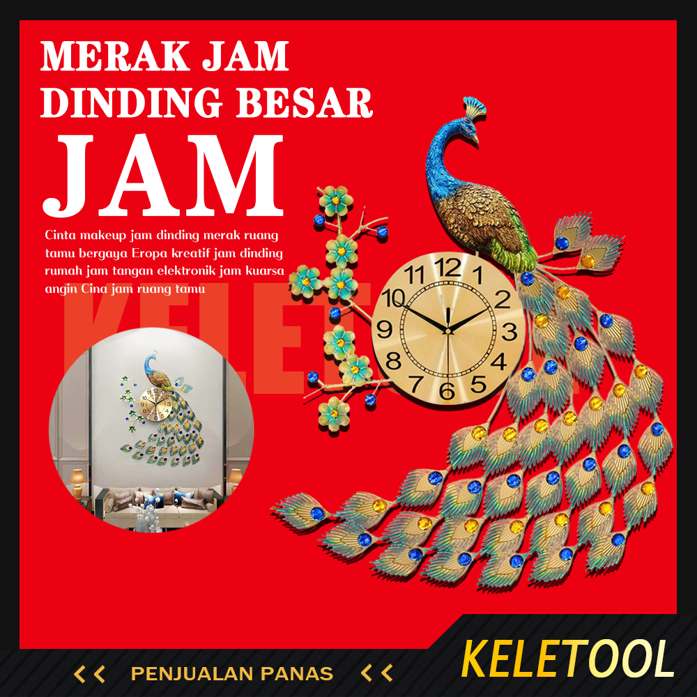 Jual KELETOOL Eyre Merak Jam Dinding Besar Merak Jam dinding 65 x 75cm ...