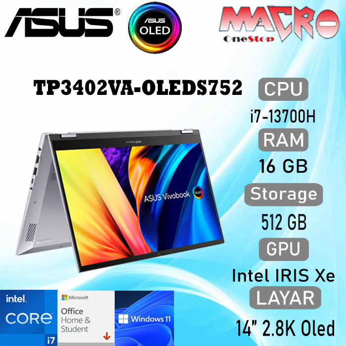 Jual ASUS TP3402VA-OLEDS752 SilVER ( Intel I7-13700H/Intel® Iris Xe/ 16 ...