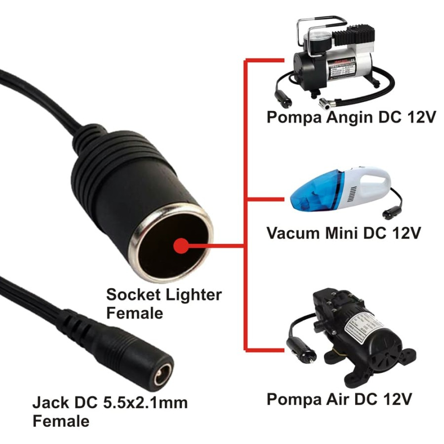 Jual Adapter Converter DC 5.5mm Ke Soket Lighter Female / Colokan Mobil ...