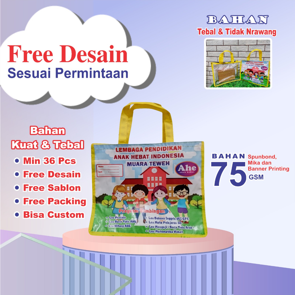 Jual TAS AHE / TAS BIMBA / TAS PROMOSI MODEL MIKA TRANSPARAN KOMBINASI ...