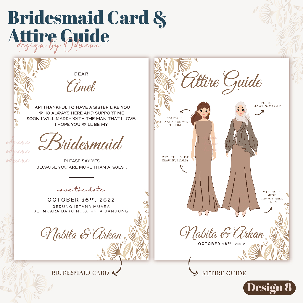 Jual Aesthetic Bridesmaid Card and Attire Guide by Odmene | Shopee ...