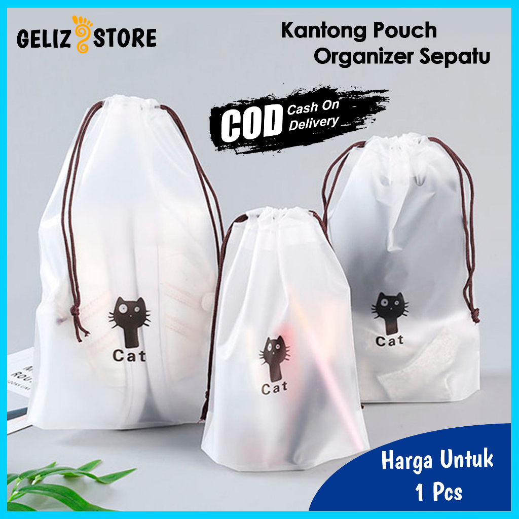 Jual Kantong Sepatu Serut Traveling Anti Air Pouch Plastik Organizer Drawstring Bag Travel ...