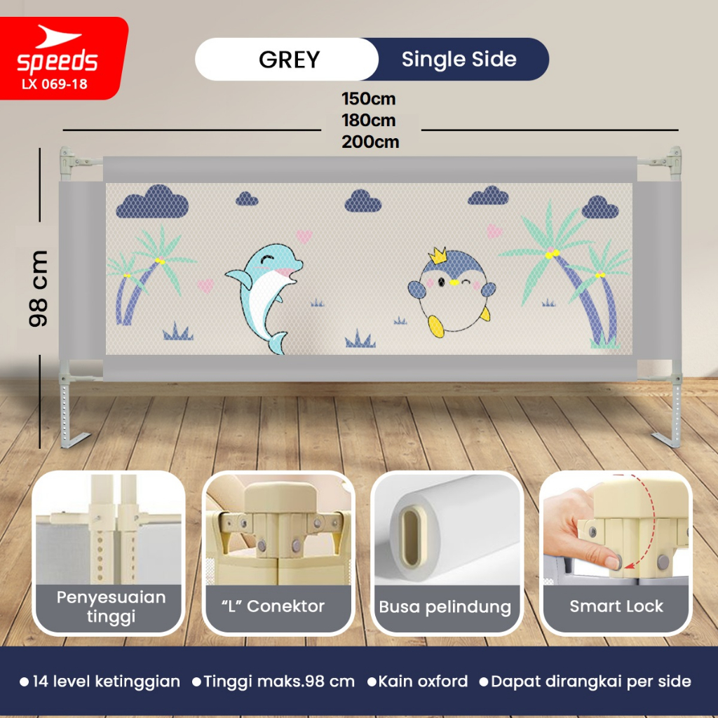 Jual SPEEDS Baby Bed Guard Safety Bedrail Fence Pagar Pengaman Bed Rail ...