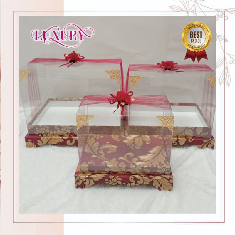 Jual Box Kotak Mahar Seserahan Pernikahan Mika Set 3 Kaki Merah Maroon