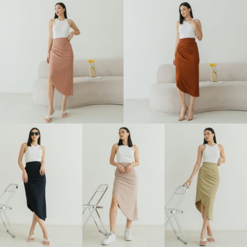 Jual Fay Skirt Rok Midi Span Asimetris Wanita Casual Cantik Knit ...