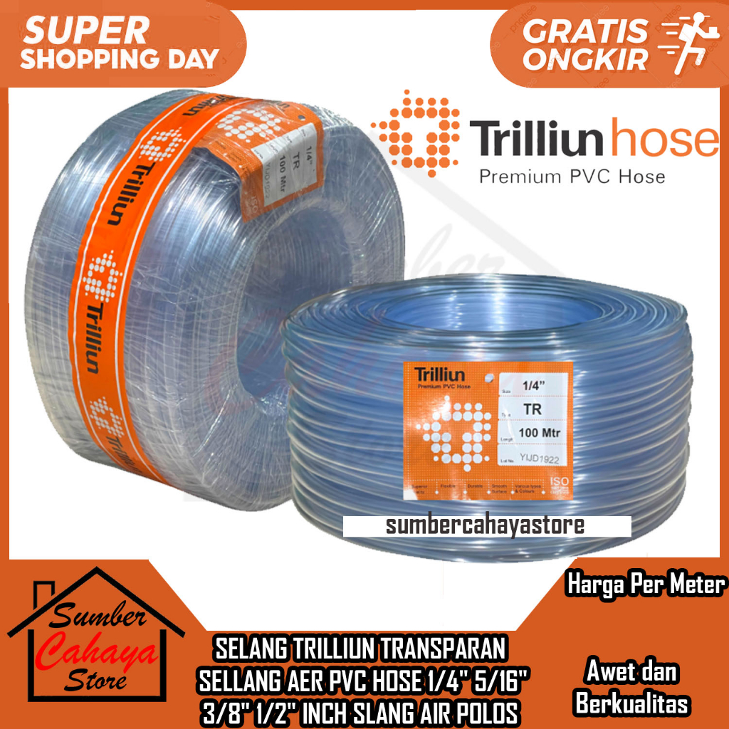 Jual Selang Air Triliun Pvc Hose 1/4" 5/16" 3/8" 1/2" Inch Trilliun Transparan Bening Slang ...