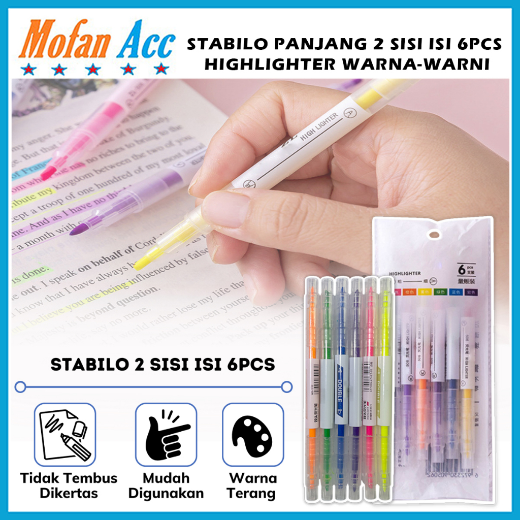 Jual Stabilo 2 Sisi (1 Pack Isi 6pcs) Highlighter Colorful ...