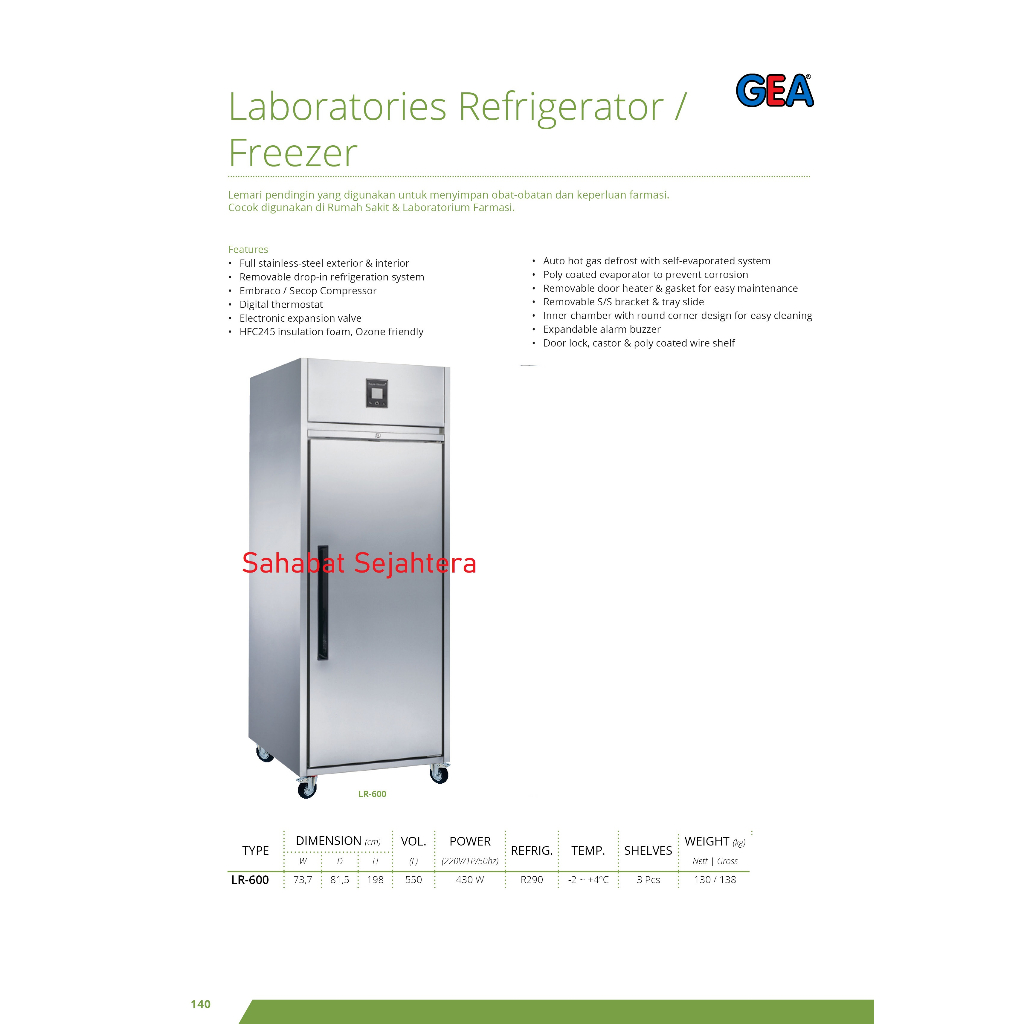 Jual GEA Laboratories Refrigerator LR-600 Kulkas Untuk Penyimpanan Obat ...