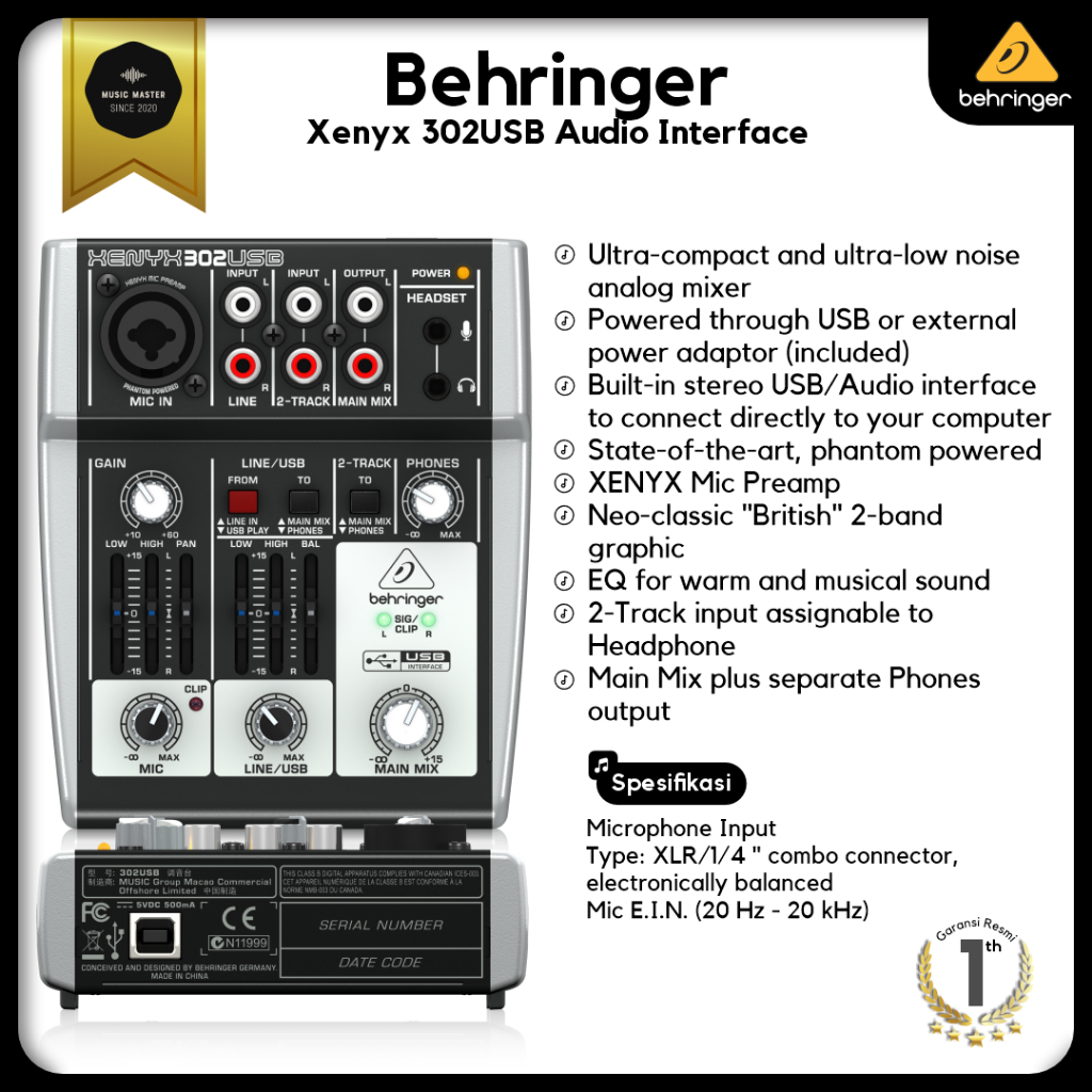 Jual Behringer 302USB 302 USB Premium 5-Input Mixer with XENYX Mic ...