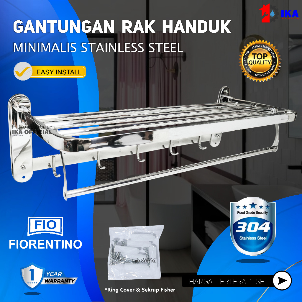 Jual Rak handuk 5 baris lipat hitam / full stainless SUS304 anti karat ...