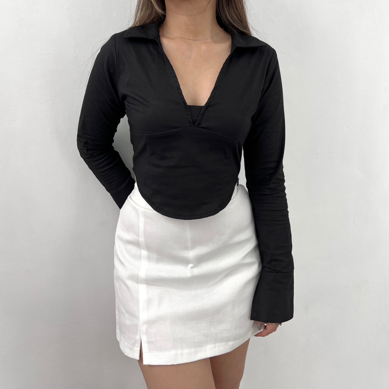 Jual Josie Top || Kemeja Wanita Crop Fit Body | Shopee Indonesia