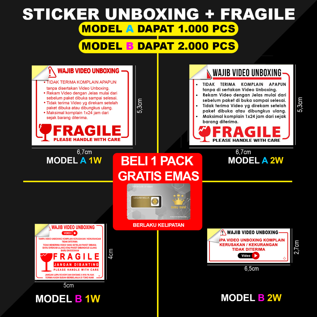 Jual Sticker Video Unboxing per Pack / Sticker Fragile Pecah Belah ...