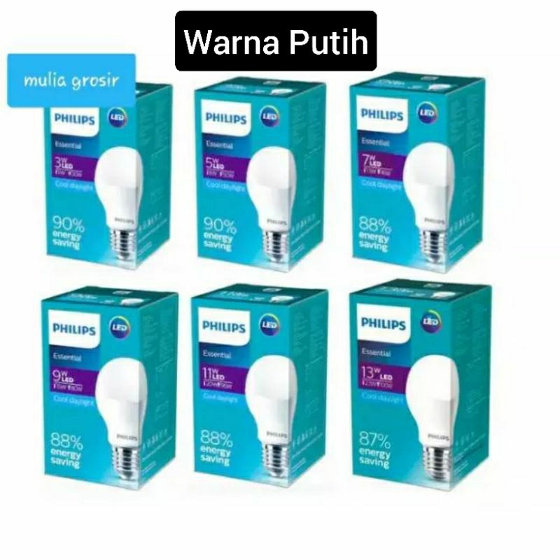 Jual Lampu Led Philips Putih / Led Essential Philips 3w, 5w, 7w, 9w, 11w dan 13w | Shopee Indonesia