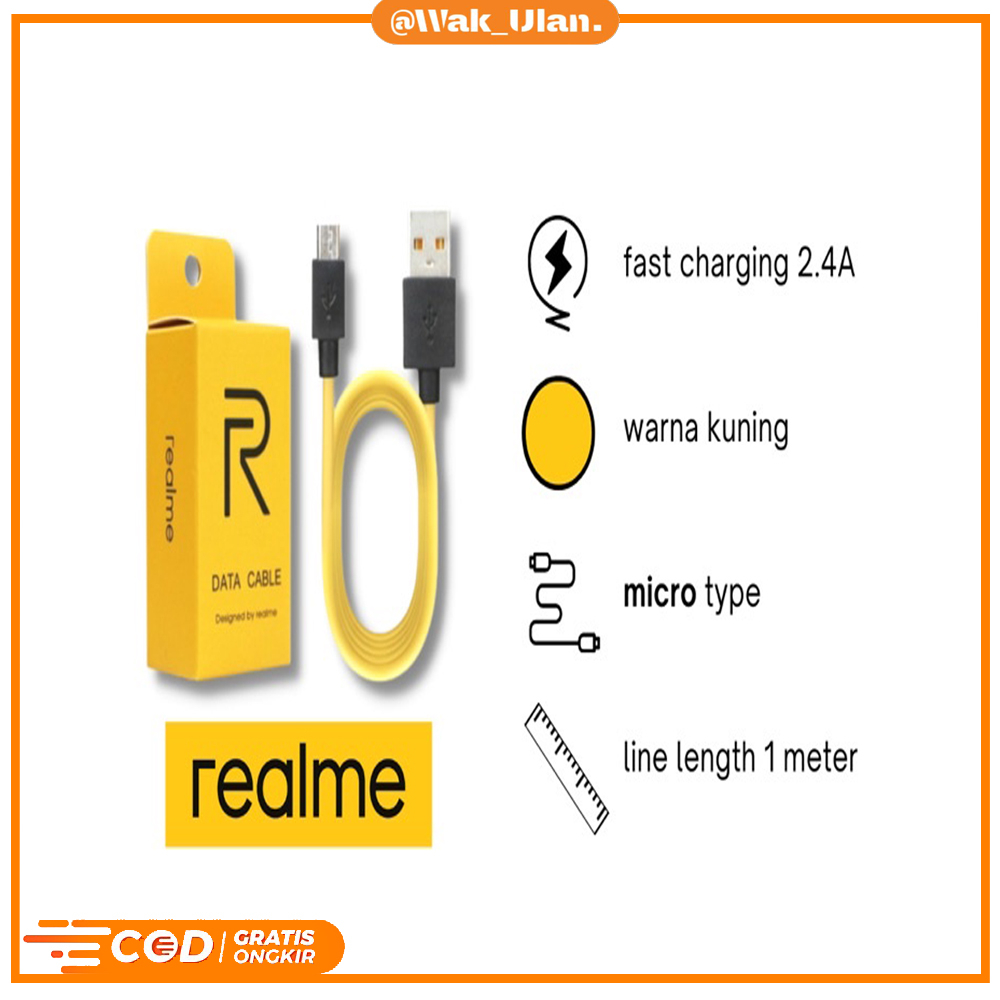 Jual Kabel Data Realme Micro USB Cable Usb MICRO Andorid V8 Warna ...