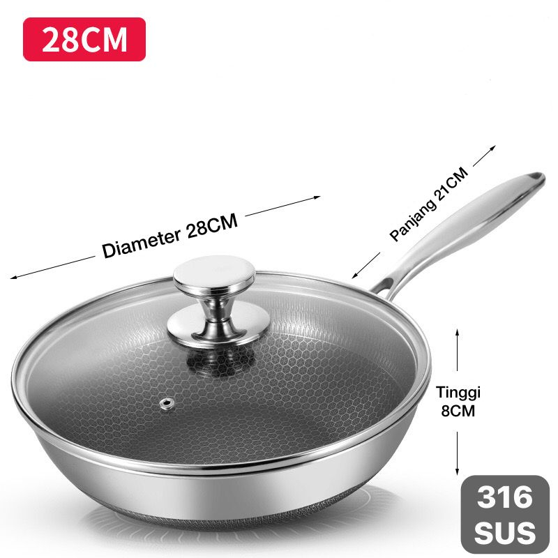 Jual [AH] Wajan Stainless Steel 316 / Kuali Honeycomb Wokpan Non Stick | Shopee Indonesia