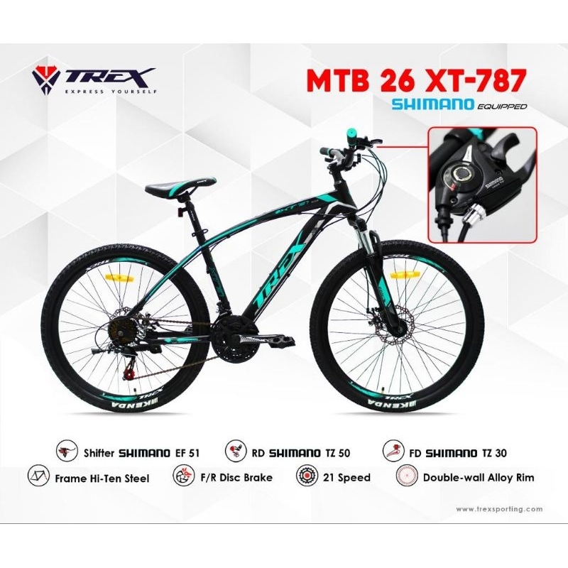 Jual SEPEDA MTB TREX 26INCI XT-787 HI-TEN STEEL 21SPEED MECHANICAL ...