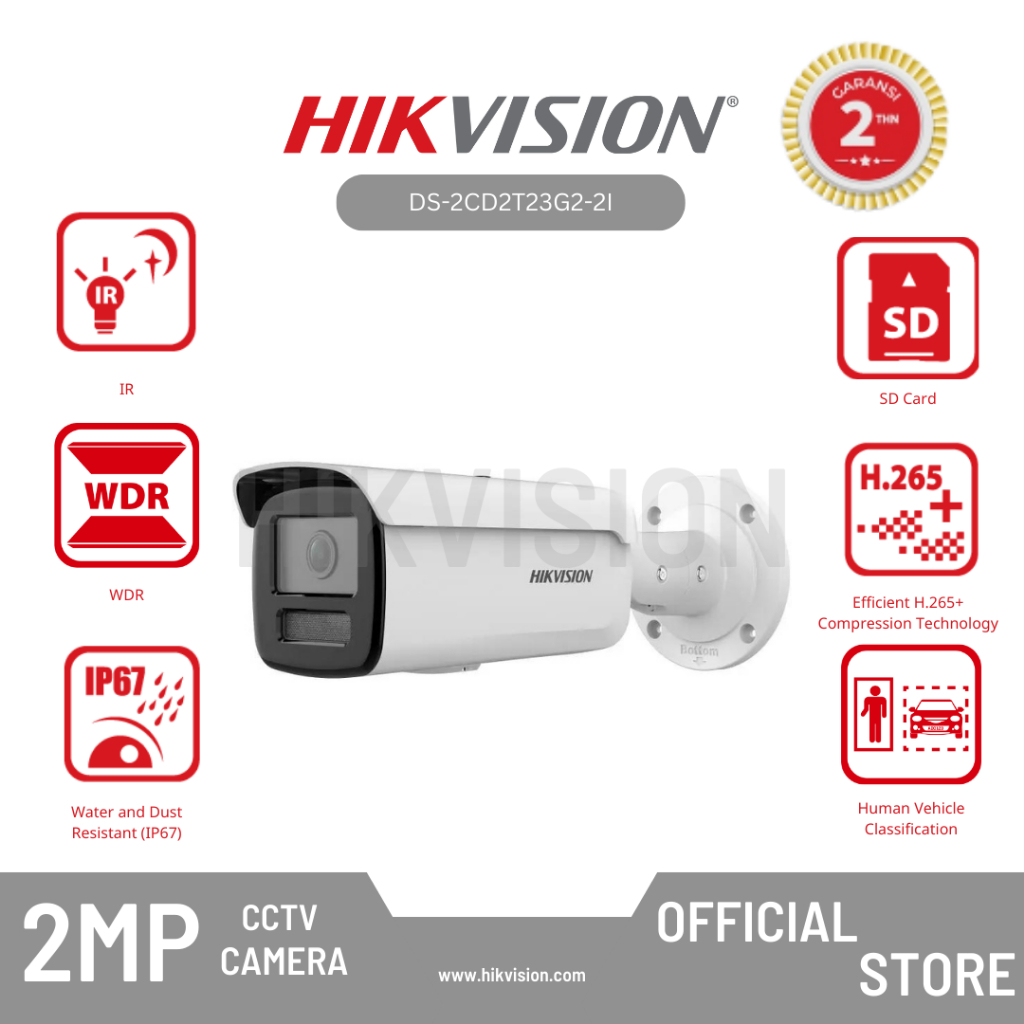 Jual HIKVISION - DS-2CD2T23G2-2I CAMERA IP CCTV 2MP AcuSense Fixed Bullet Network Original ...