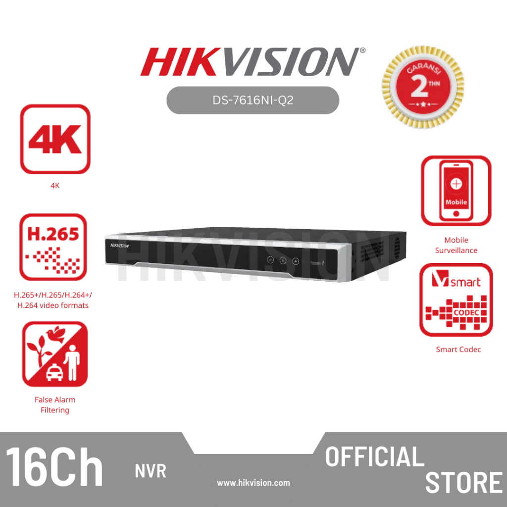 Jual HIKVISION - DS-7616NI-Q2 NVR 16-ch 1U 4K Original | Shopee Indonesia