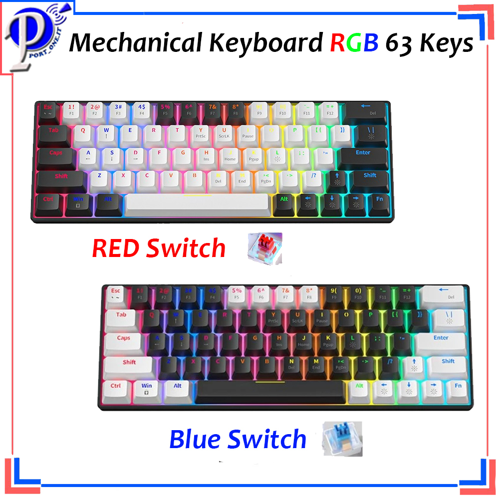 Jual Keyboard Gaming Mechanical 60% RGB Backlit 63 Keyds Red Blue ...