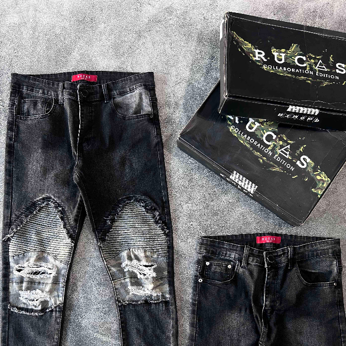 Jual Rucas x Bimopd Camo Biker Jeans & RUCAS SEASON 5 - Black Strips ...