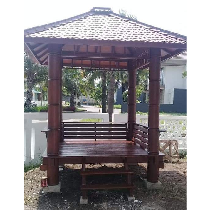 Jual Gazebo Kayu Kelapa Tiang Motif Bambu Atap Sirap Kayu Ulin Ukuran ...