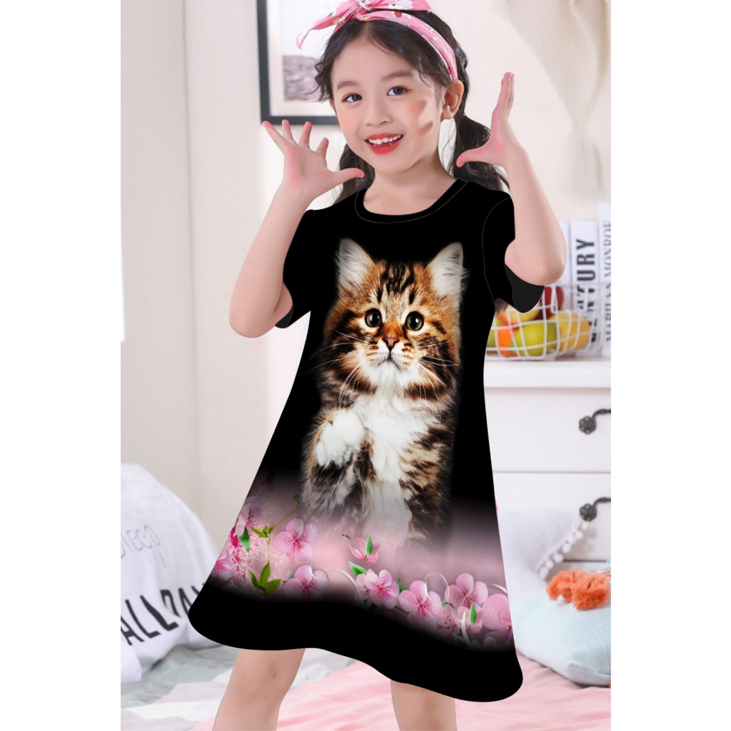 Jual Dress/ Daster Pakaian Anak Perempuan/ Motif kucing Printing ...