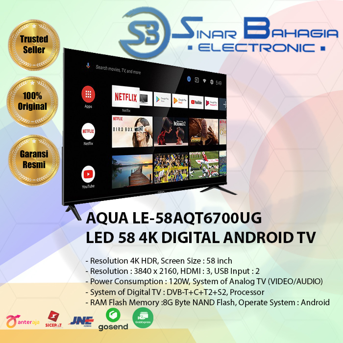 Jual AQUA LE-58AQT6700UG LED 58 4K DIGITAL ANDROID TV (NEW)(KHUSUS BANDUNG) | Shopee Indonesia