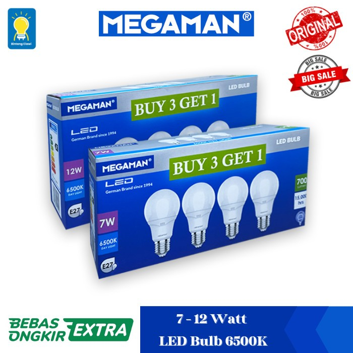 Jual Lampu Bohlam LED Bulb MEGAMAN Paket 3 Gratis 1 Hemat Energi | Shopee Indonesia