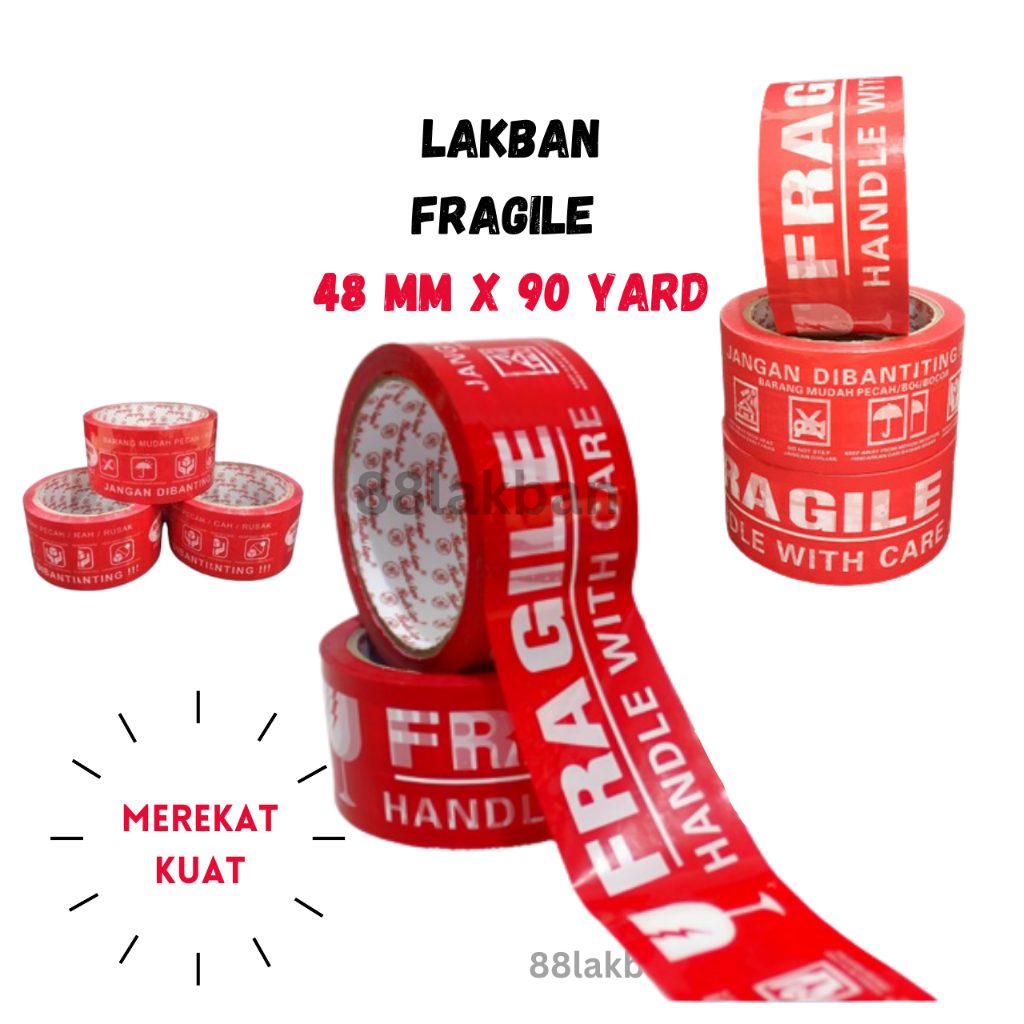 Jual Lakban Fragile Jangan Di Banting 48 MM x 100 Yard / Lakban Fragile ...