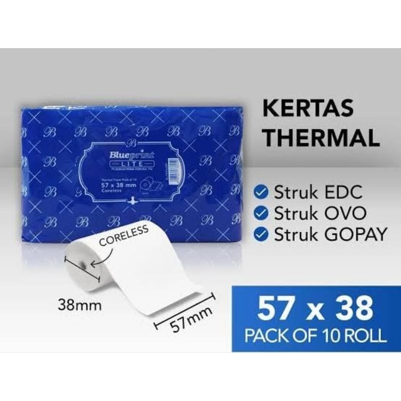 Jual Kertas Struk Thermal Merek Blueprint 57x38 isi 10 rol | Shopee ...