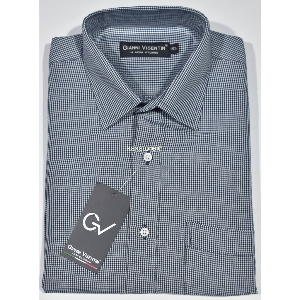Jual Kemeja Pria Formal GIANNI VISENTIN Lengan Pendek Hitam Reguler GVR ...