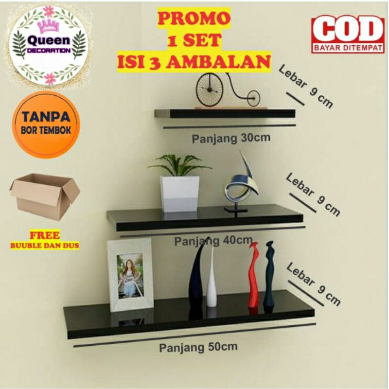 Jual Rak Dinding (1 Set 3 Pc) UK 50 40 30 Ambalan minimalis dekorasi ...