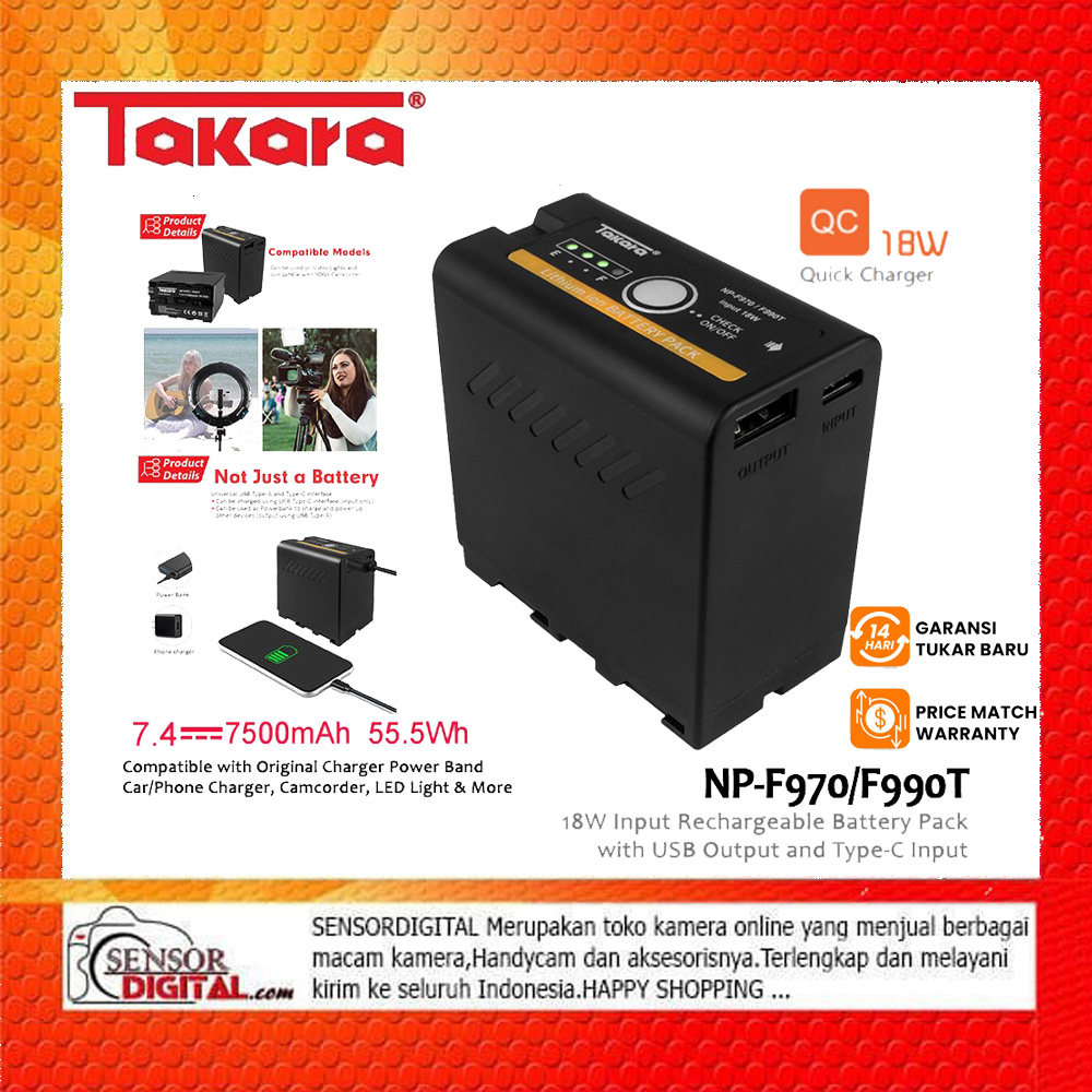 Jual Takara Battery for Sony NP-F970 F990T F960 F770 F550 Baterai ...