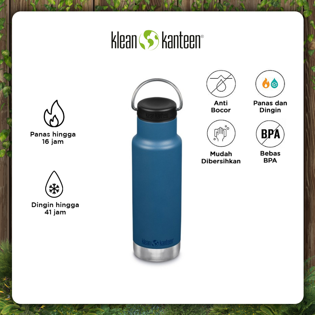 Jual Klean Kanteen Classic Loop Cap Real Teal 592 ml, Tumbler Tahan Air Panas, Botol Minum Sport ...