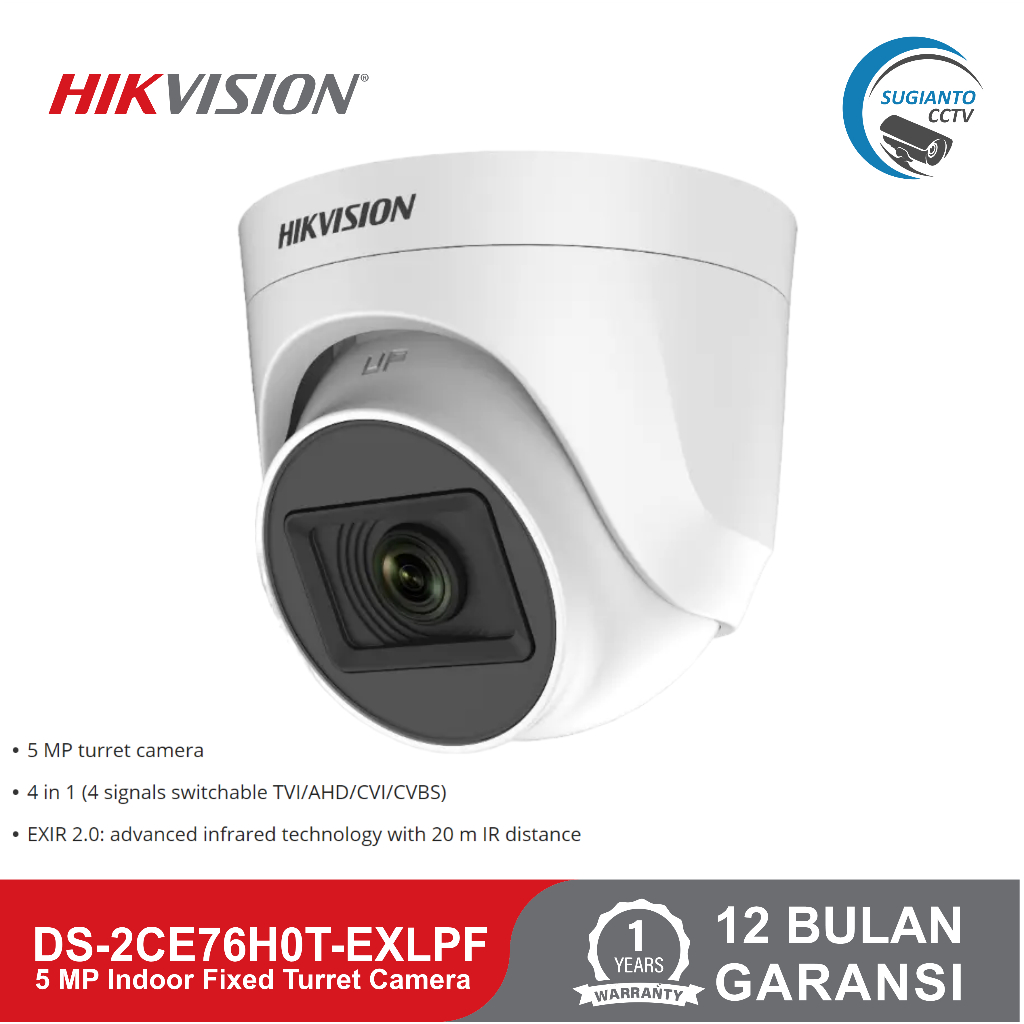 Jual CCTV HikVision DS-2CE76K0T-EXLPF Update Dari DS-2CE76H0T-ITPF 5 MP Indoor Fixed Turret ...