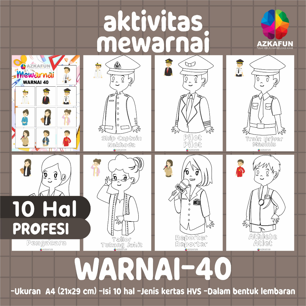 Jual Lembar Belajar Mewarnai Profesi - Worksheet Anak - Belajar ...
