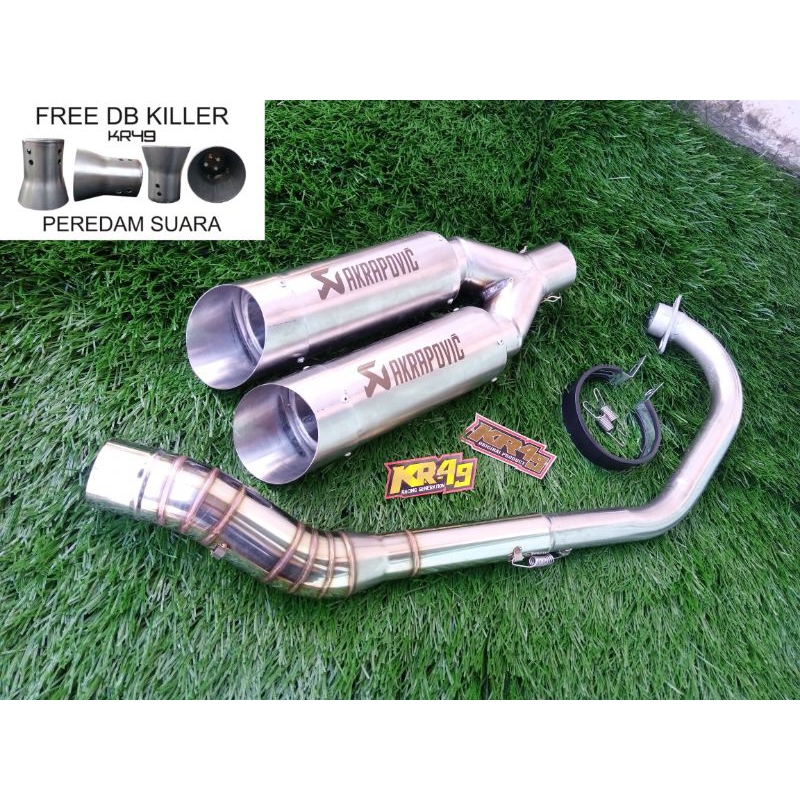 Jual KNALPOT RACING AKRAPOVIC DOUBLE MUFFLER PNP R15 VIXION BYSON CBR FACELIFT MX KING VERZA ...