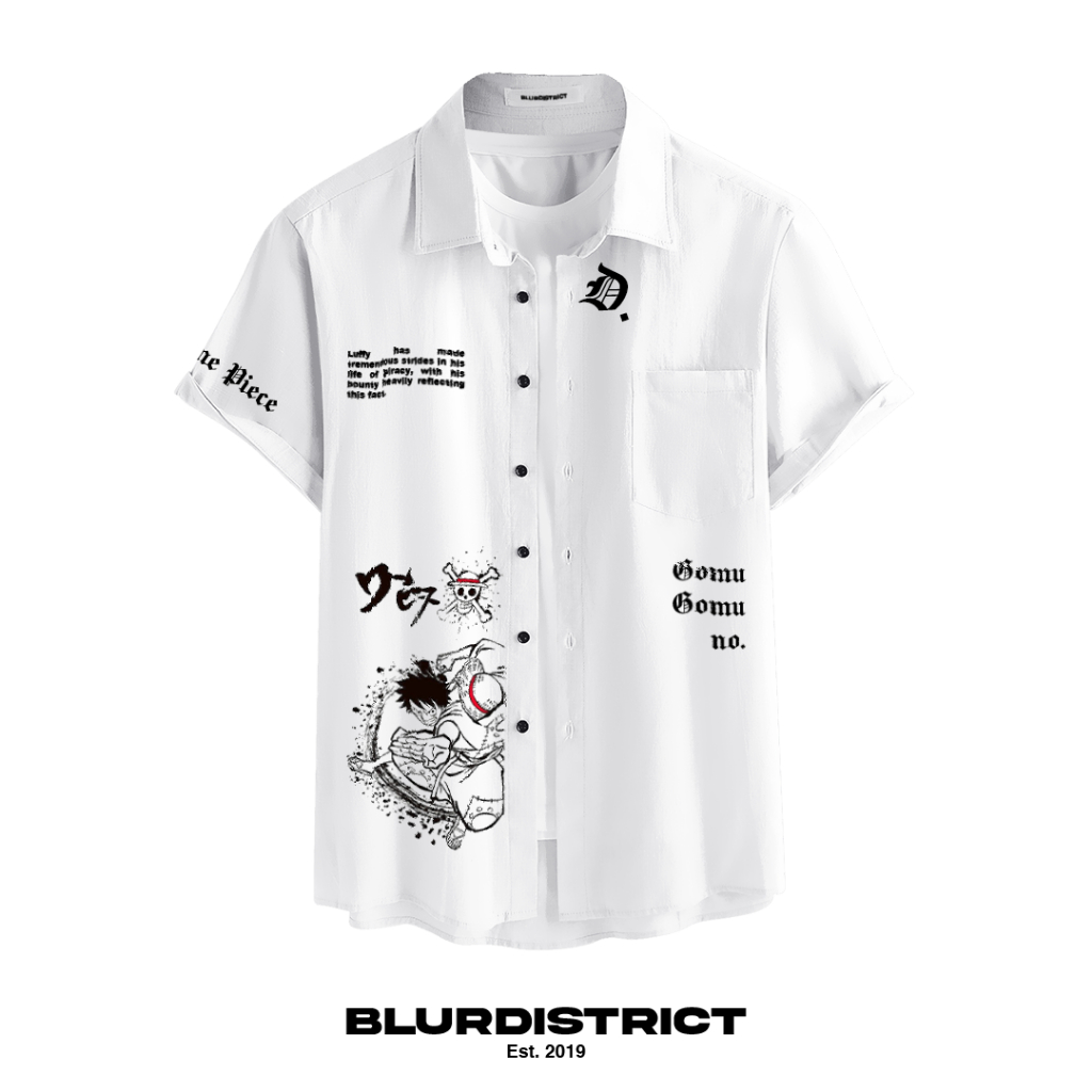 Jual Kemeja Putih Luffy Baju Atasan Pria Lengan Pendek M L XL Kasual ...