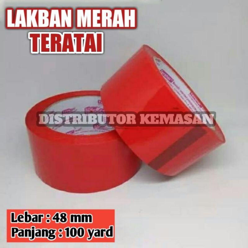 Jual ISOLASI MERAH TERATAI LAKBAN SELOTIP SOLASI OPP PLASTIK WARNA MERAH | Shopee Indonesia