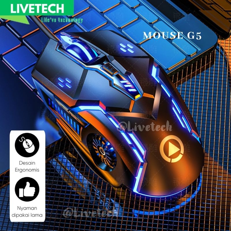 Jual LIVETECH Mouse Non Wireless Gaming RGB Mause Kabel USB Game PC Laptop Komputer Mos Gamer ...