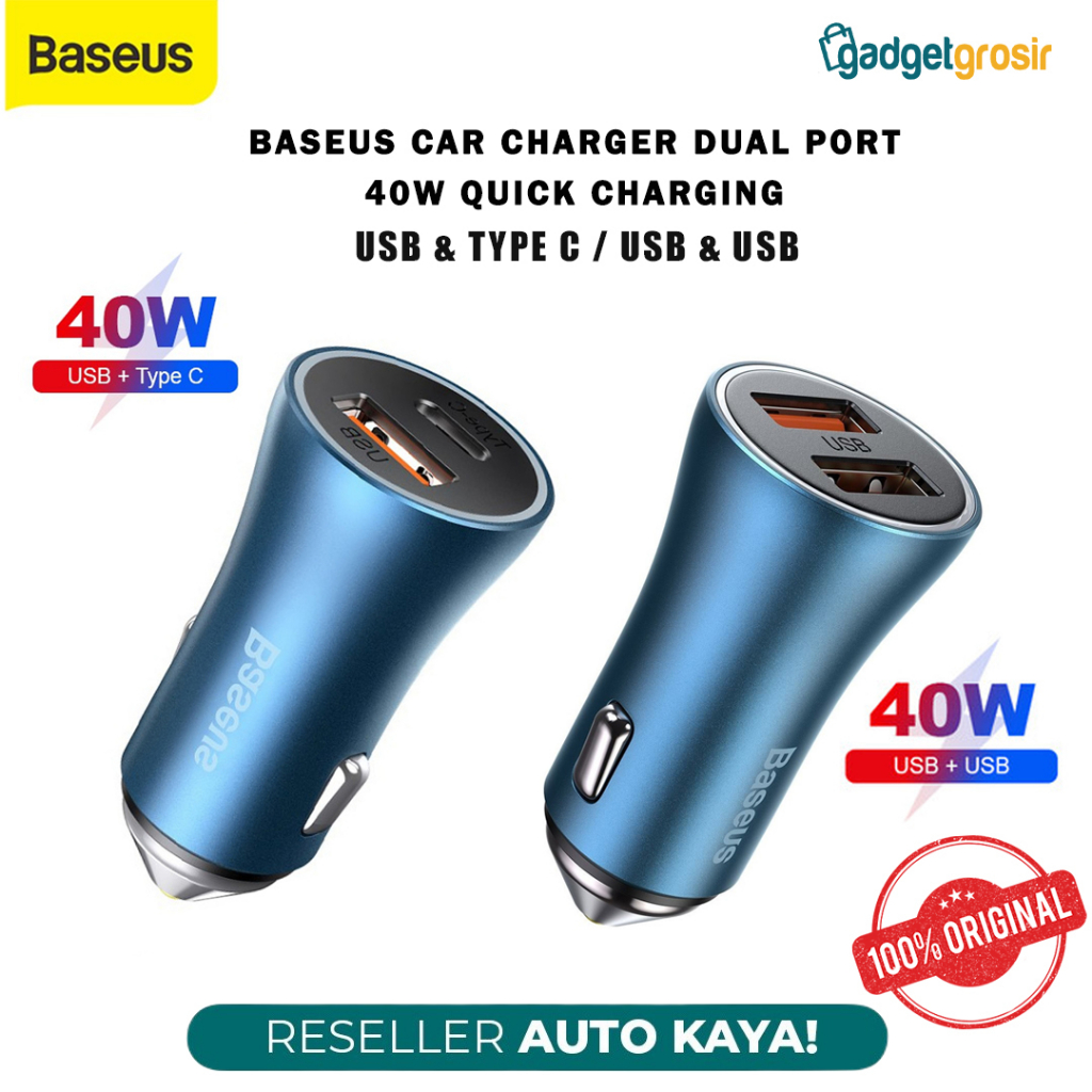 Jual Car Charger Baseus Golden Contactor Pro Dual Port USB + Type C 40W Quick Charging Charger ...
