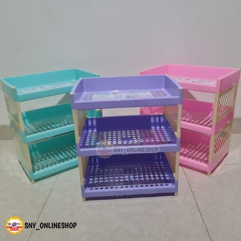 Jual Rak 3 Susun Besar Serbaguna / Rak Susun Plastik Durio Large Lemony ...
