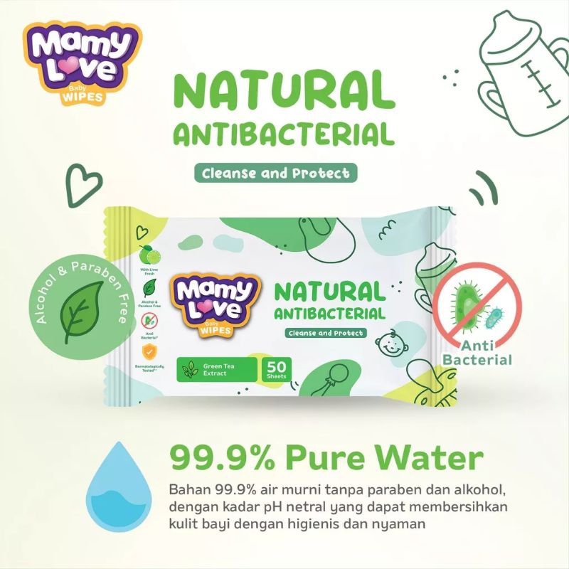 Jual Mamy Love Baby Wipes 50 Sheets Buy One Get One | Shopee Indonesia
