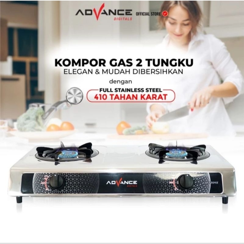 Jual ADVANCE KOMPOR GAS STAINLESS 2 TUNGKU GB-6602S MURAH | Shopee ...