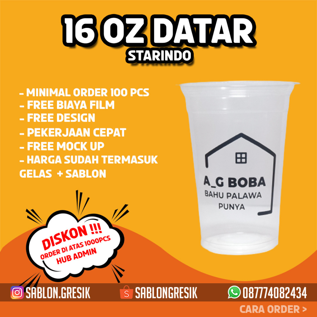 Jual Sablon Gelas Plastik/Cup 16 oz DATAR Merek minimal order hanya ...