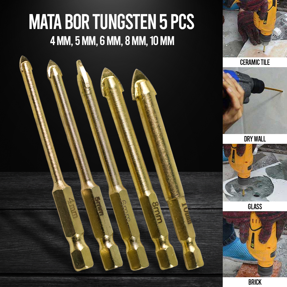 Jual Mata Bor Kaca Granit 4-10mm Set 5pcs Tombak Lembing Keramik Tembok ...