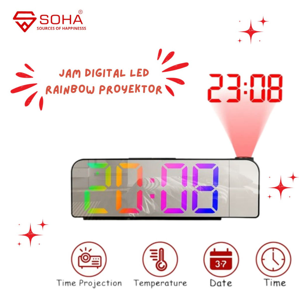 Jual JD-8013 Jam Digital Proyektor Warna Rainbow Jam Meja LED Smart ...