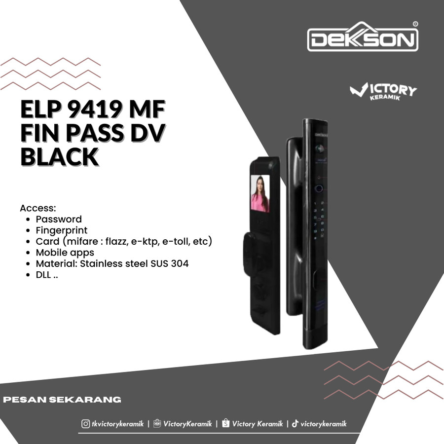 Jual ELECTRONIC LOCK DEKKSON ELP 9419 MF FIN PASS DV BLACK / GAGANG ...