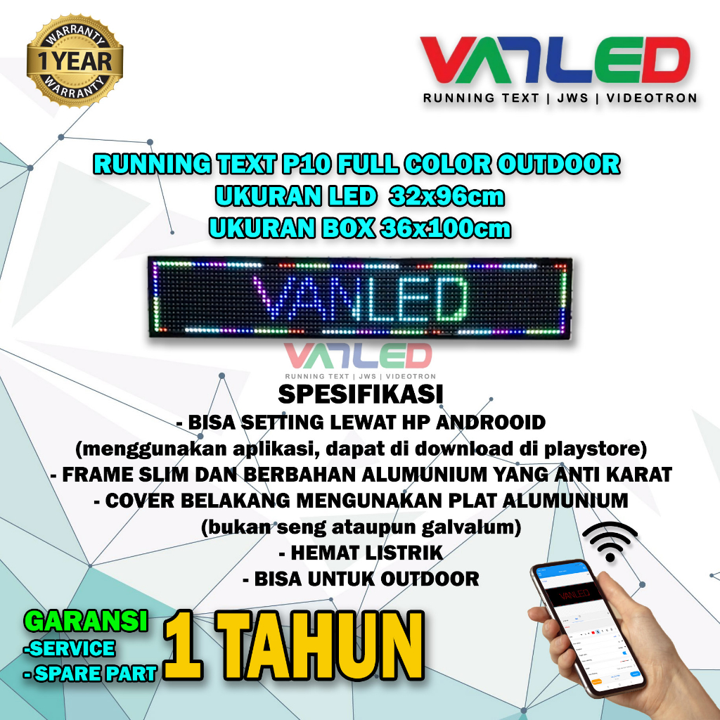 Jual Led Running Text Outdoor P10 RGB Fullcolor Ukuran 36x100cm ...
